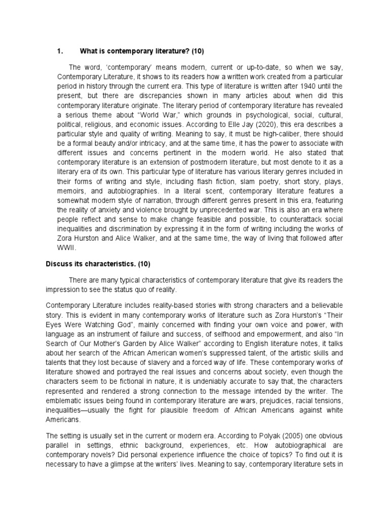 Exploring the Characteristics of Contemporary and Popular Literature ...