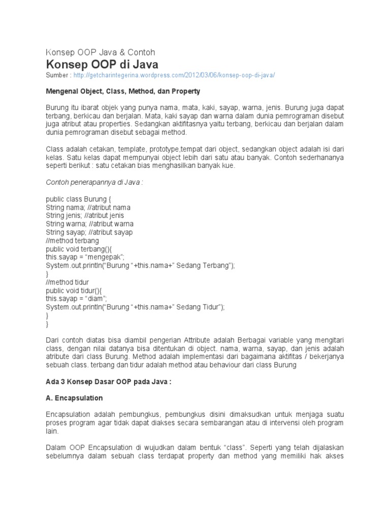 Konsep OOP Java and Contoh | PDF