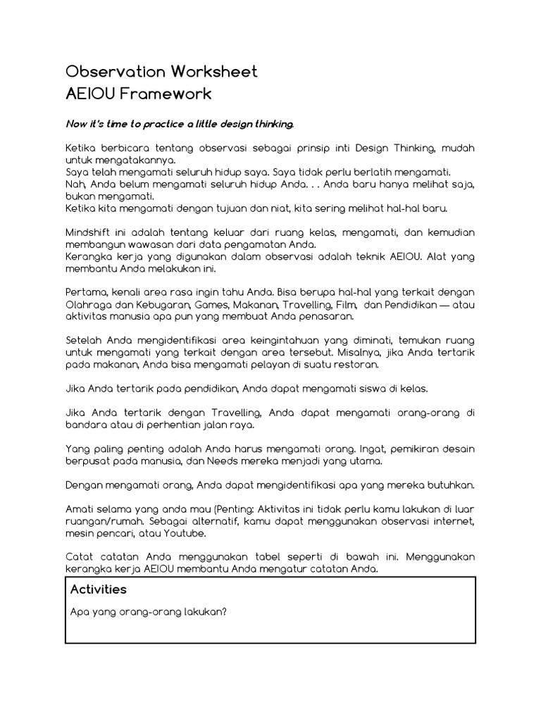 Template - Observation Worksheet | PDF