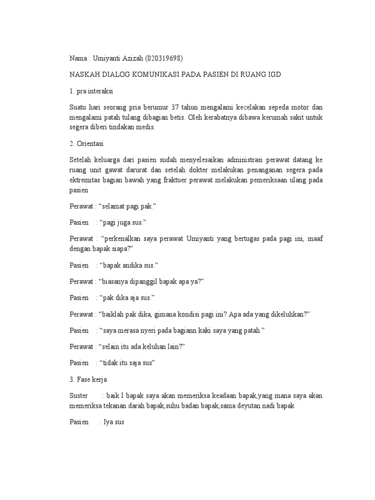 Naskah Dialog Komunikasi Pasien Igd | PDF