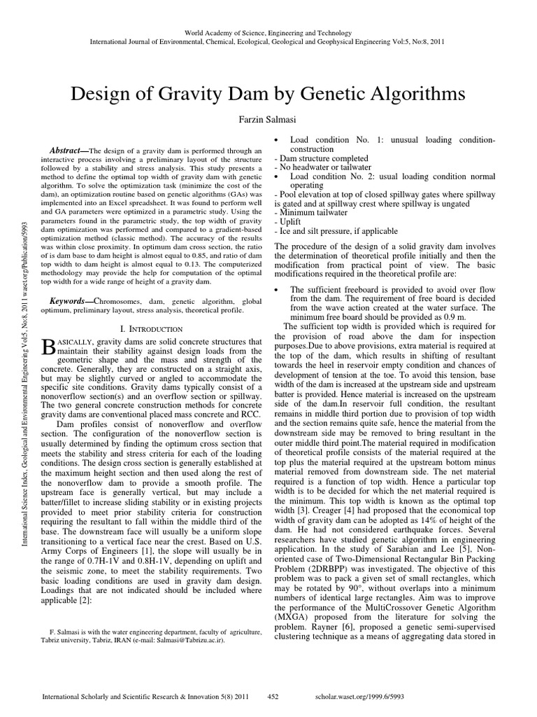 Design of Gravity Dam by Genetic Algorithms | PDF | Genetic Algorithm | Mathematical Optimization