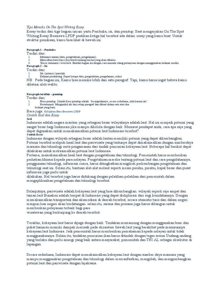 Tips Menulis Essay Beasiswa LPDP | PDF | Perjalanan