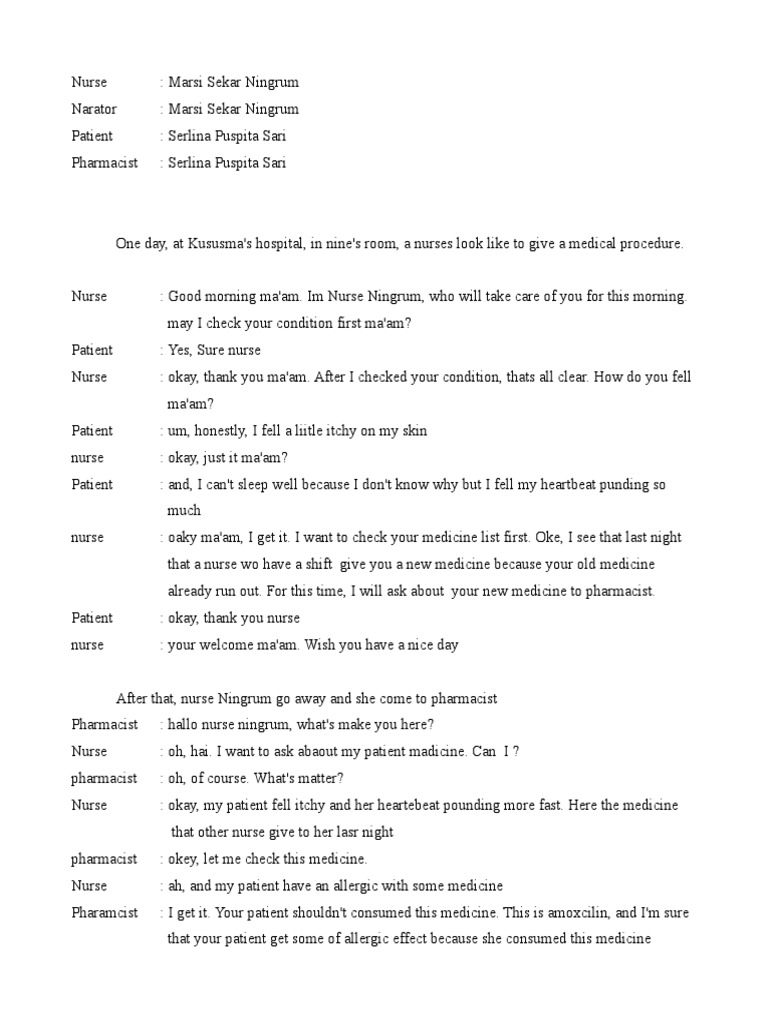 Naskah RolePlay Nurse&Pharmacist | PDF | Patient | Health Care