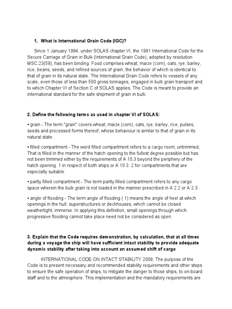 What Is International Grain Code | PDF | Cargo | Ships