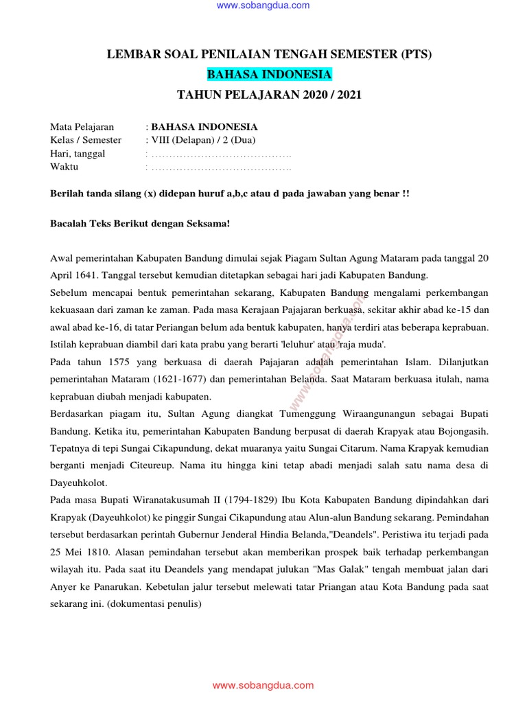 5 - Soal Pts B Indonesia Kelas 8 Semester 2 | PDF | Fiksi Umum