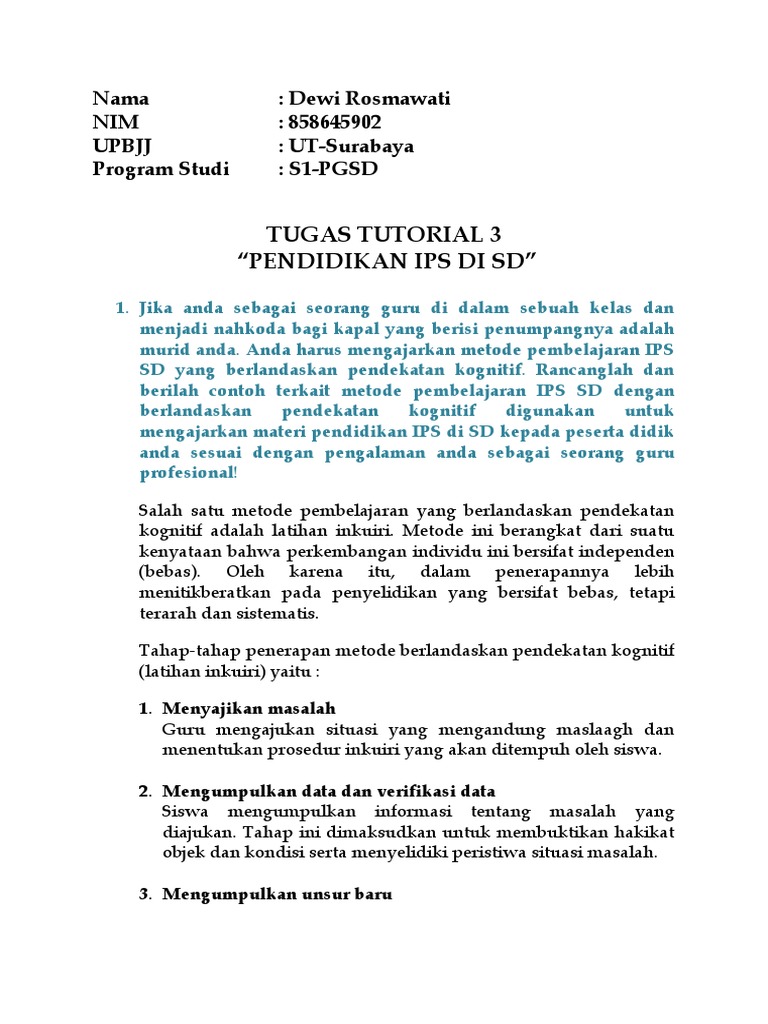 TT 3 Pendidikan Ips Di SD - Dewi Rosmawati - 858645902 | PDF