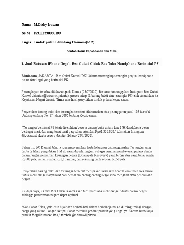 Dizky Irawan-TPE (R02) Kasus Kepabeanan Dan Cukai | PDF