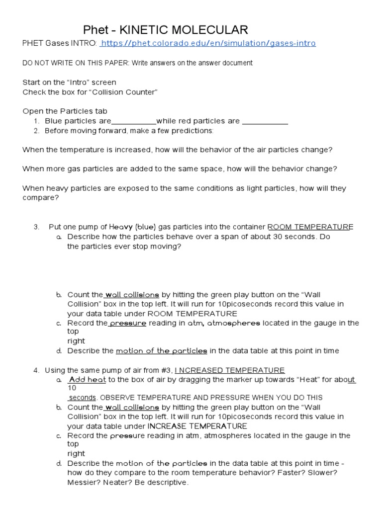 PHET Gases - Kinetic MOLECULAR THEORY-dikonversi | PDF | Gases ...