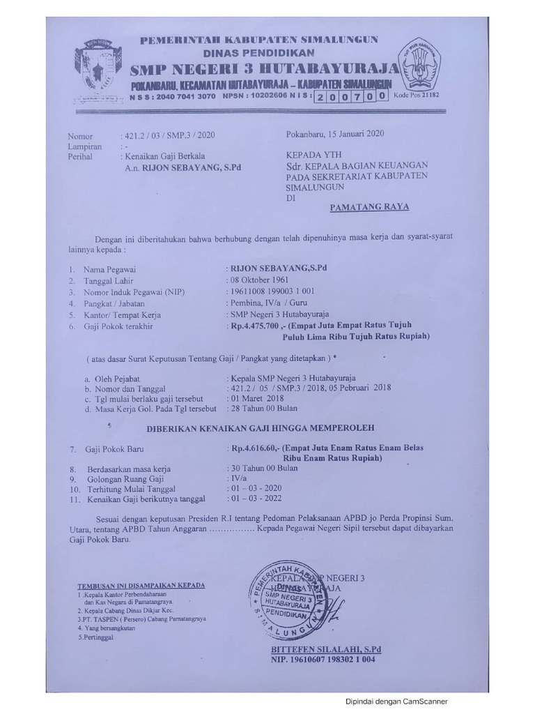 Fotocopy Kenaikan Gaji Berkala Rijon Sebayang | PDF