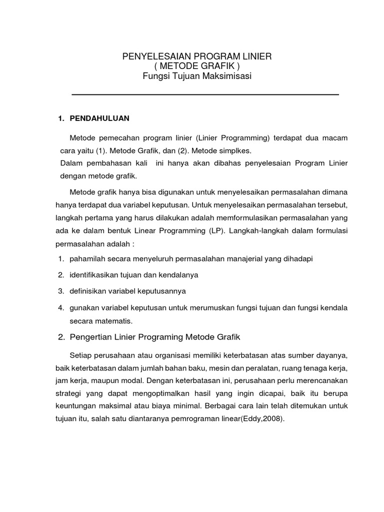 Program Linier Metode Grafik (Maximisasi) | PDF