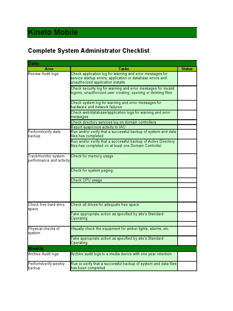 Complete-system-administrator-checklist | Backup | Microsoft Windows