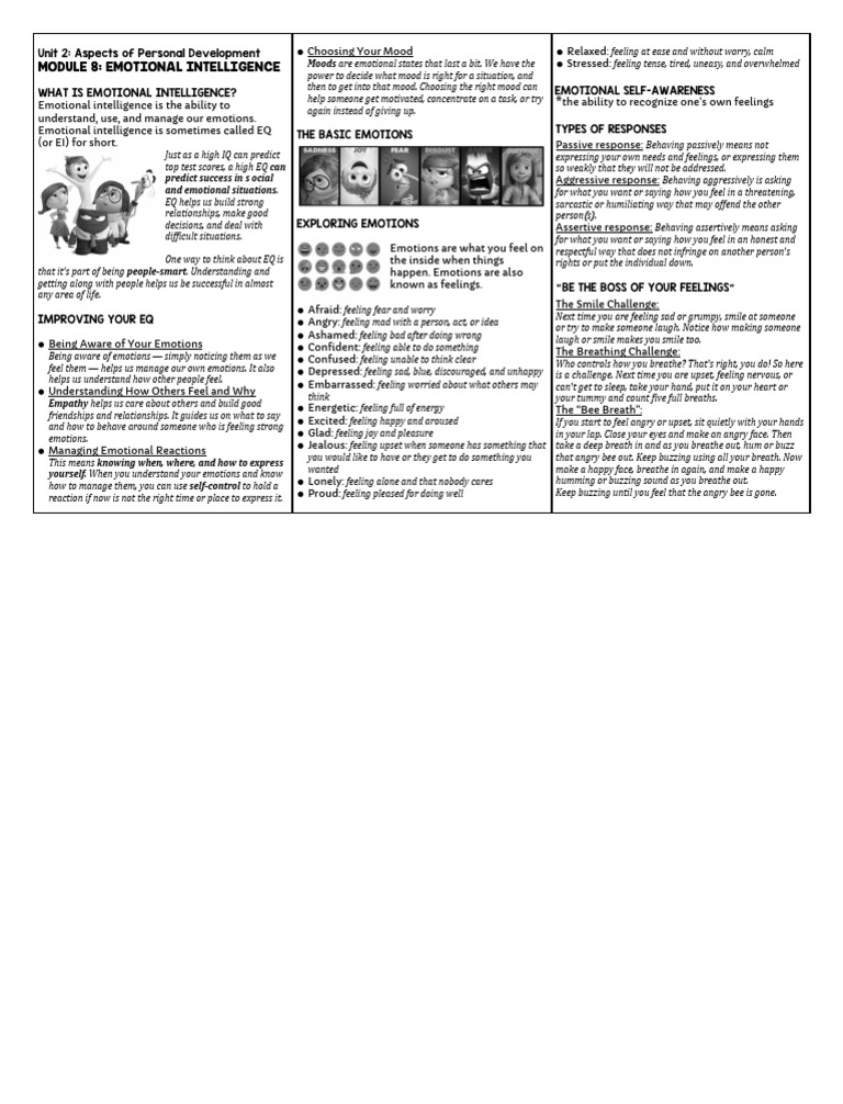 PERDEV Handout - M8 (Emotional Intelligence) | PDF | Emotional Intelligence | Feeling