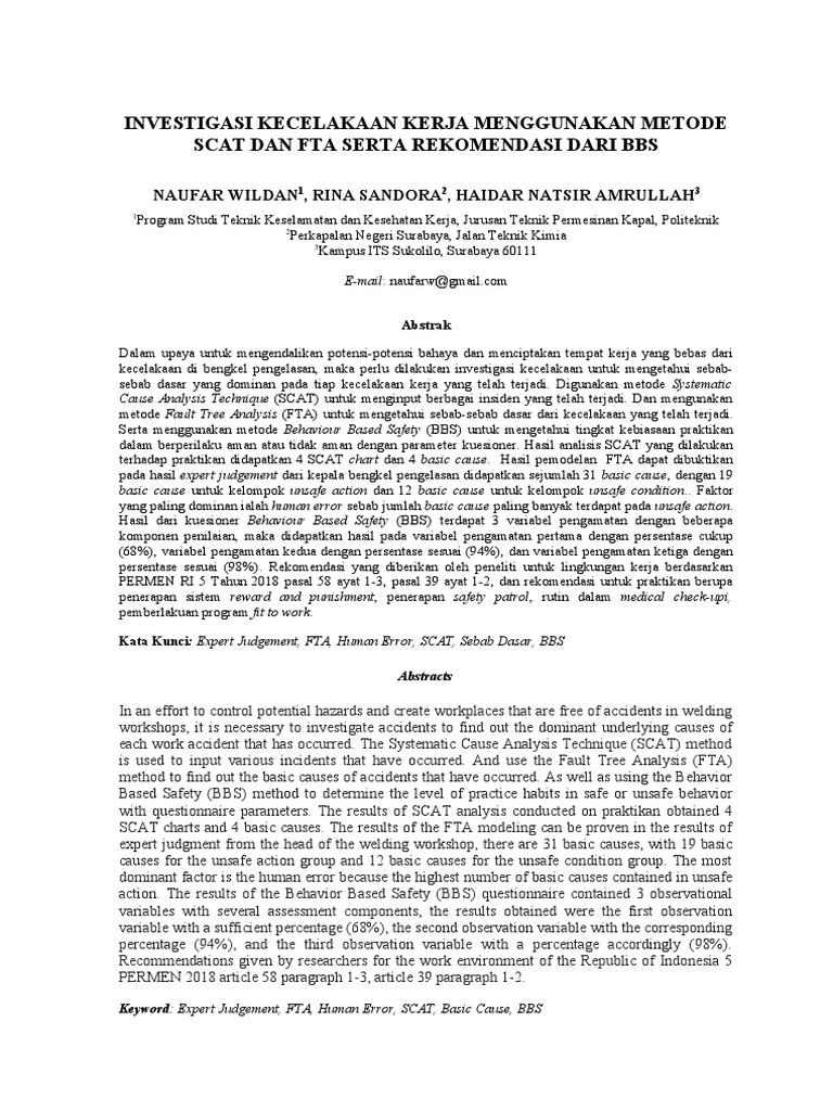 INVESTIGASI KECELAKAAN KERJA MENGGUNAKAN METODE SCAT DAN FTA SERTA ...