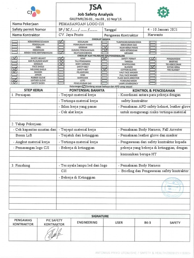 FORM JSA - 0001 Rev | PDF