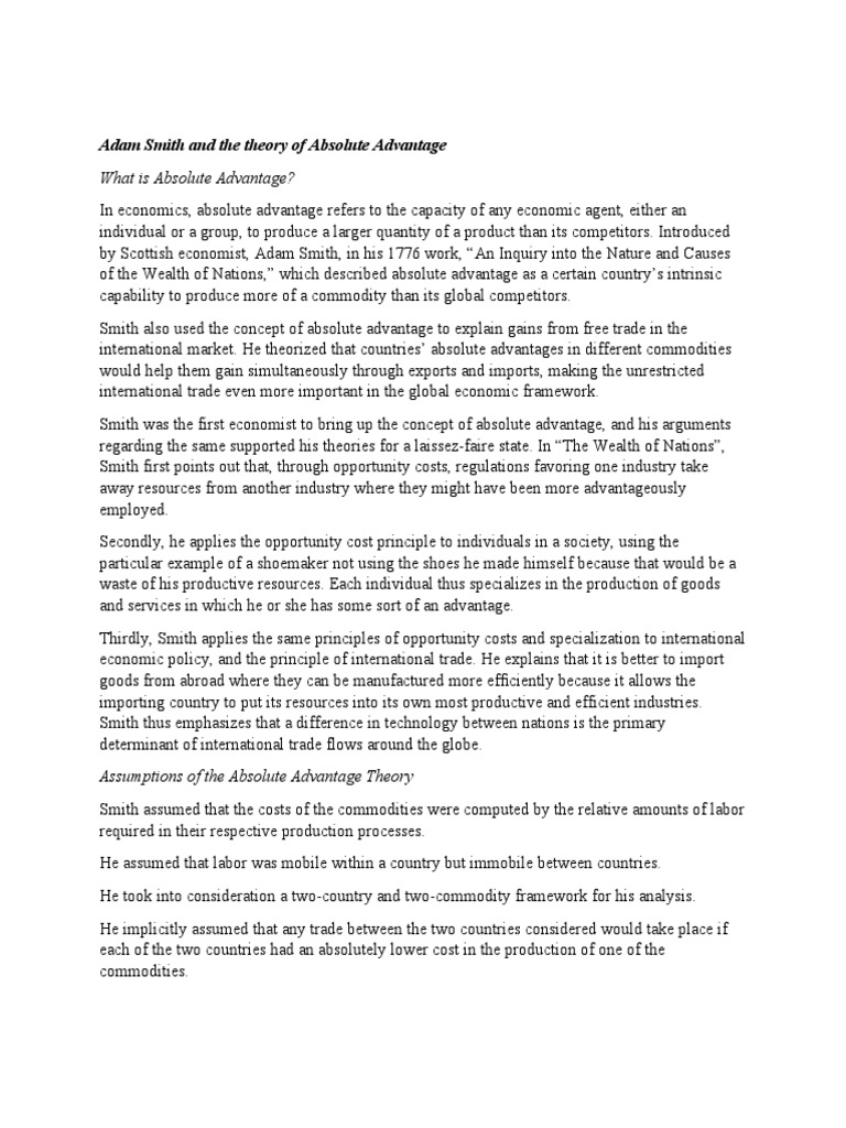 What Is Absolute Advantage?: Adam Smith and The Theory of Absolute ...