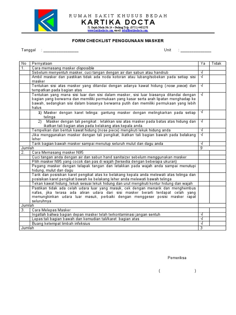 Form Checklist Pemasangan Masker | PDF