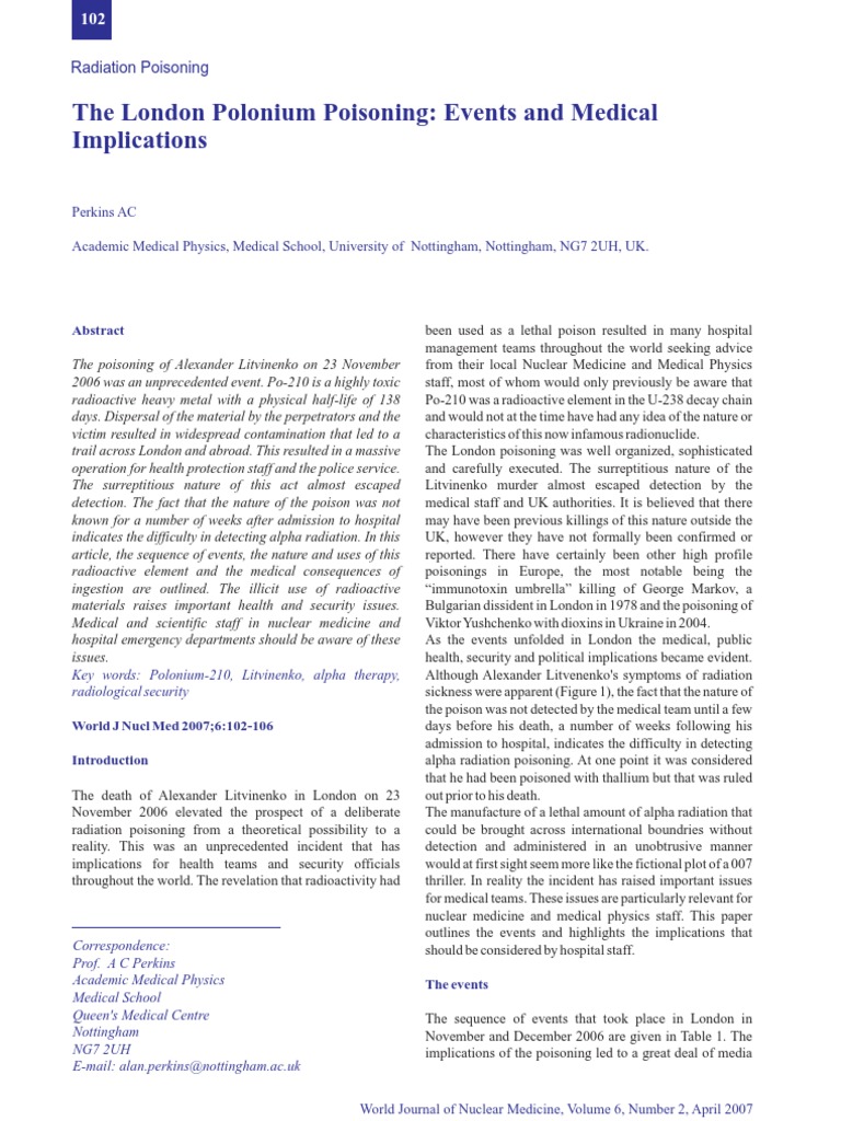 The London Polonium Poisoning Events & Medical Implications | PDF ...