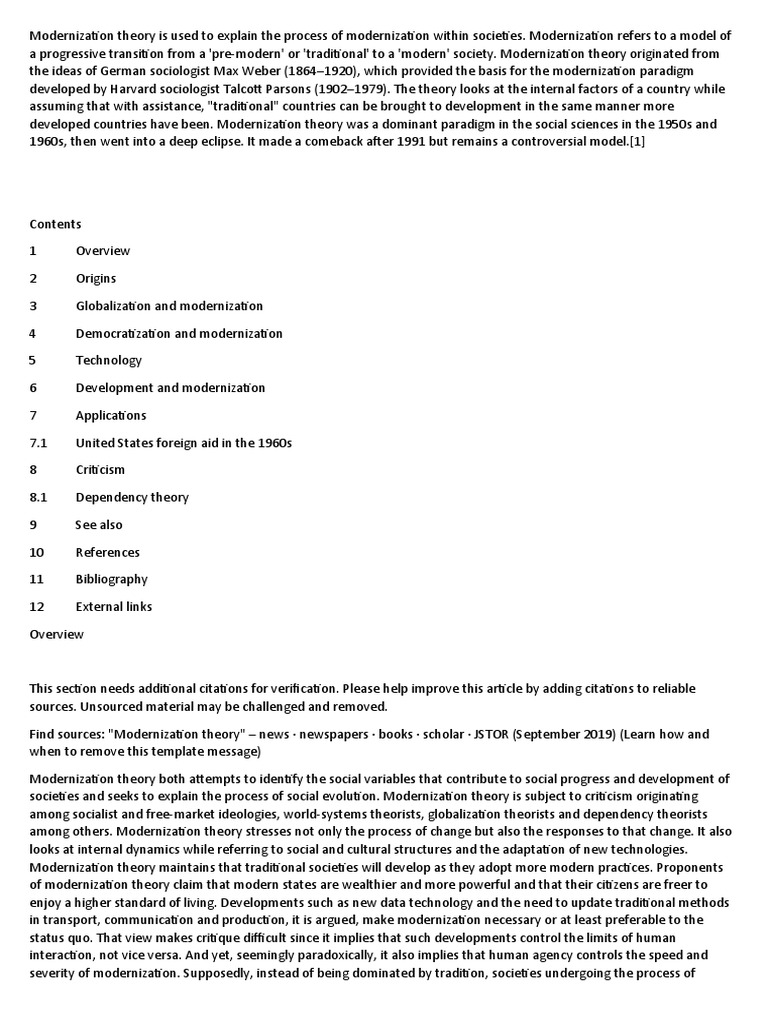 Modernization Theory Is Used To Explain The Process of Modernization ...