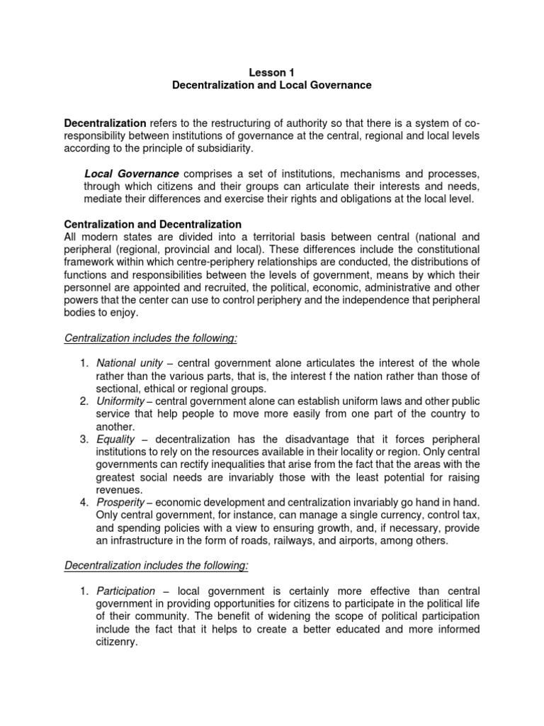 Decentralization and Local Governance | PDF | Decentralization ...