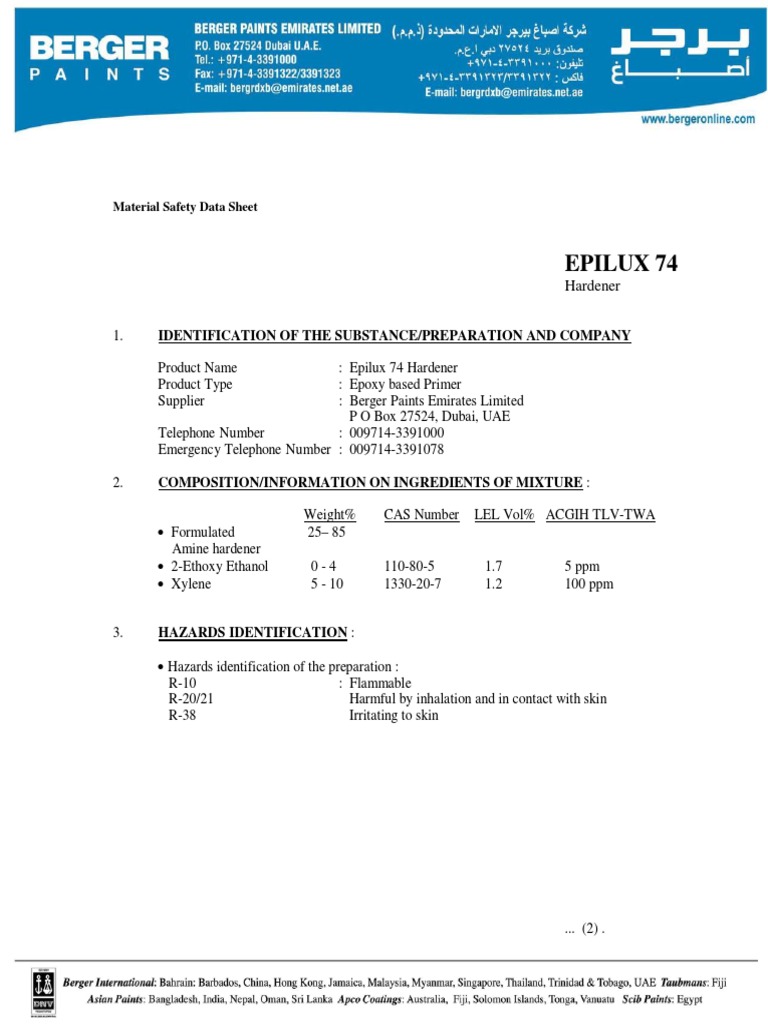 Epilux 74: Material Safety Data Sheet | PDF | Combustion | Toxicity
