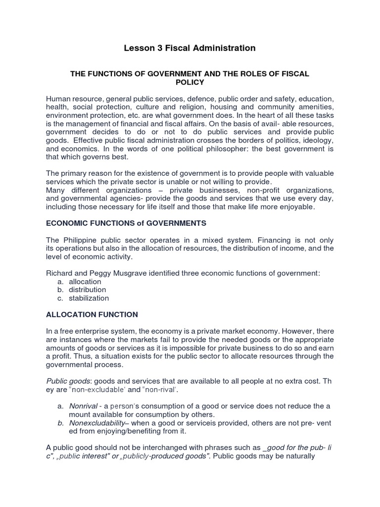 Lesson 3 Fiscal Administration and Policy Roles | PDF | Developing ...