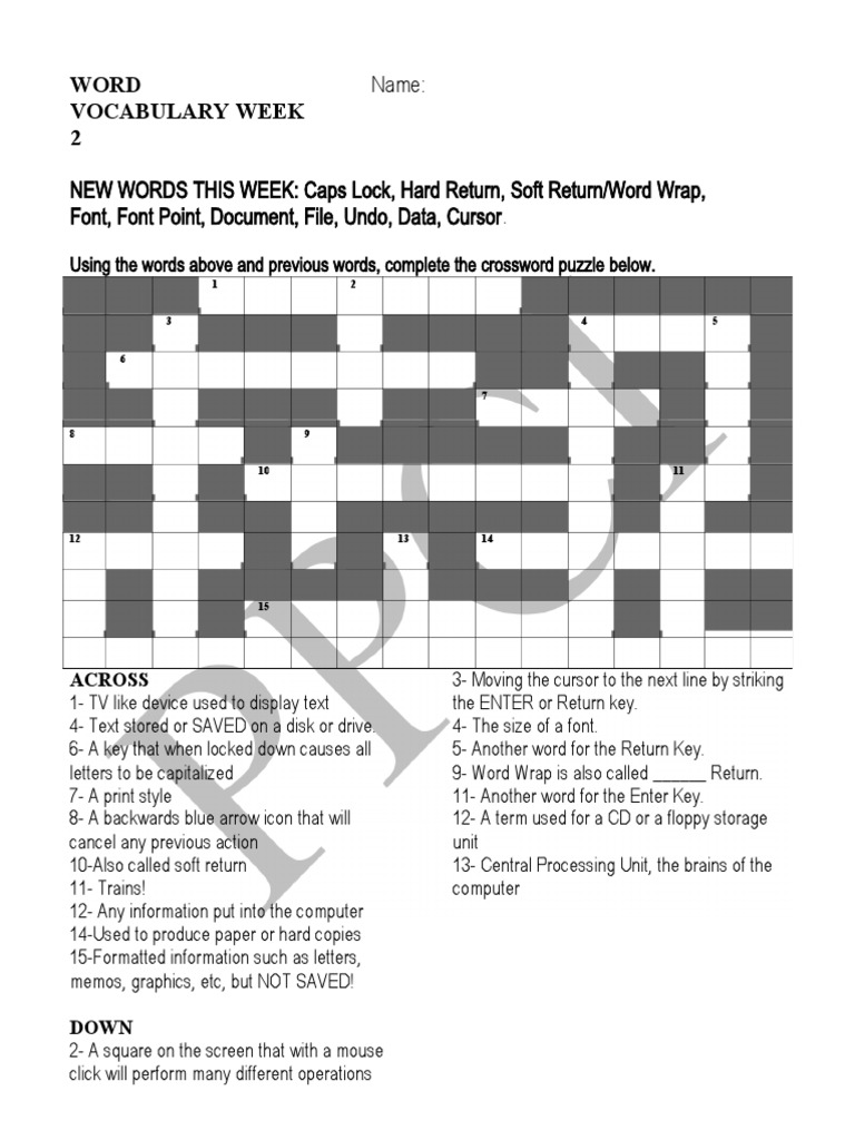 Word Vocabulary Week 2: Name | PDF