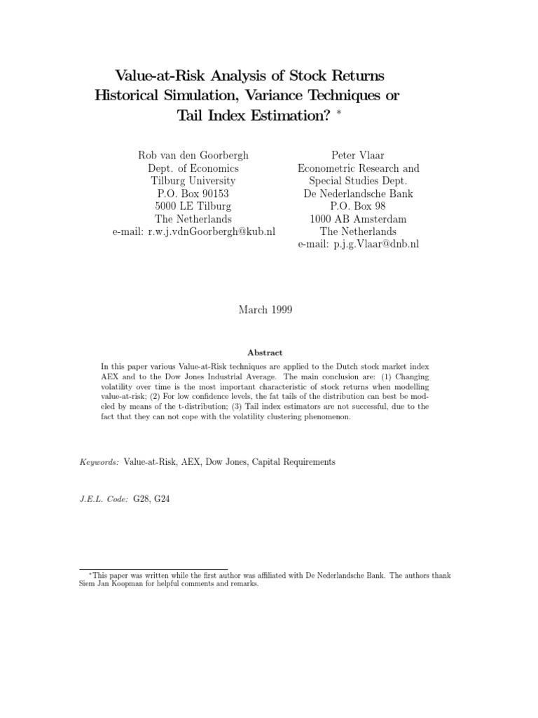 Value-at-Risk Analysis of Stock Returns Historical Simulation Variance Techniques | PDF | Value ...