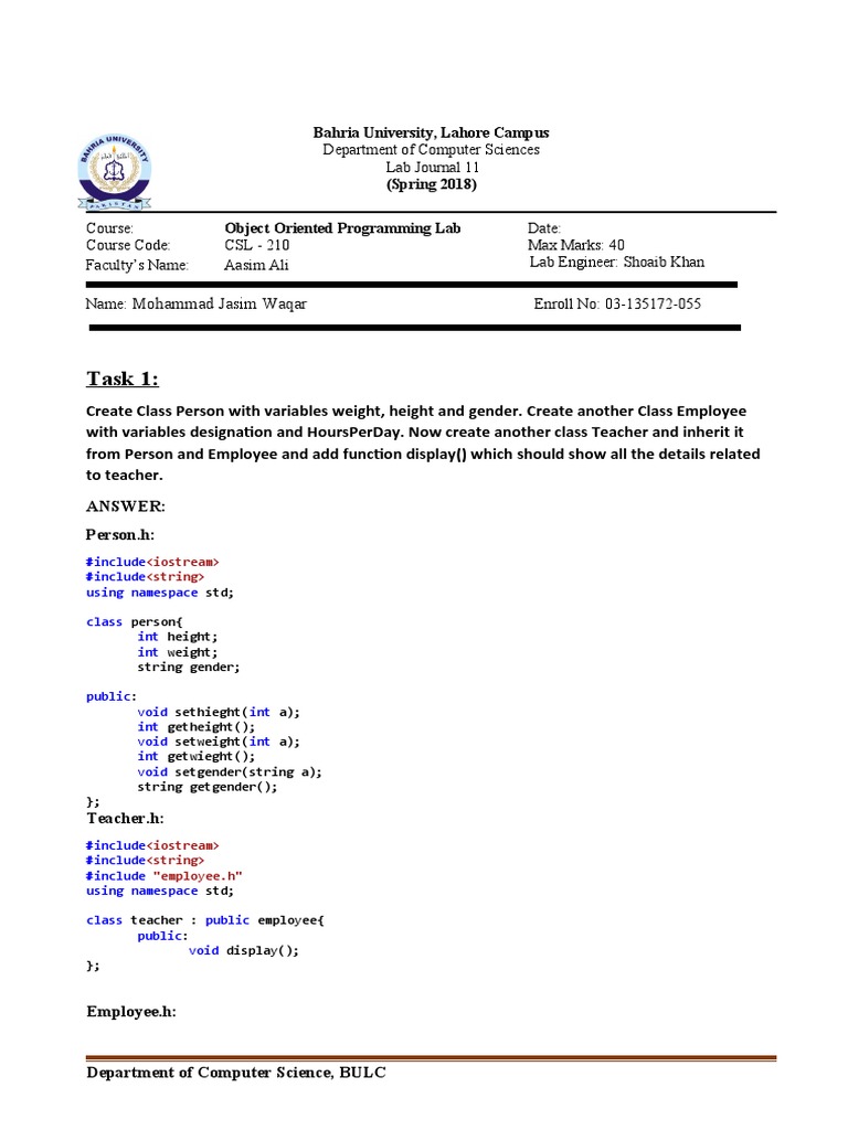 Lab 11 Oop | PDF | Namespace | Object Oriented Programming