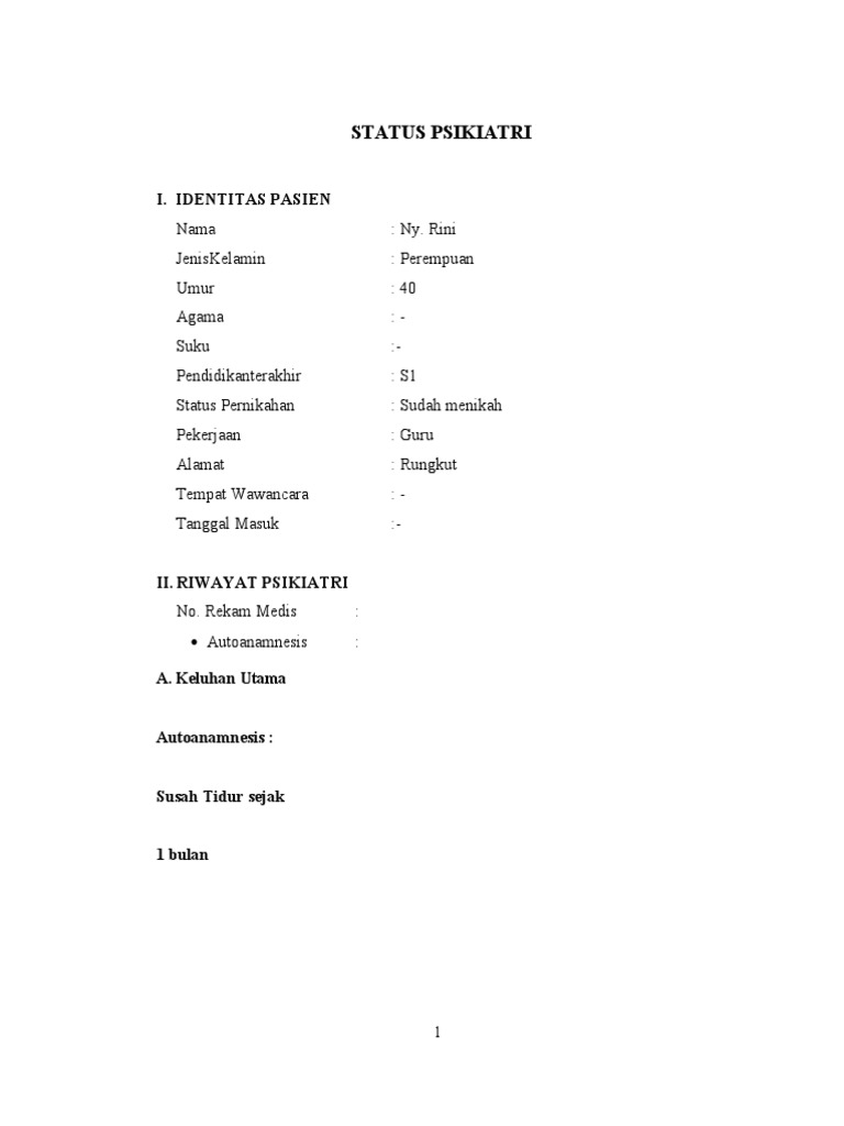 Contoh Status Psikiatri | PDF | Pengembangan Diri | Sains & Matematika