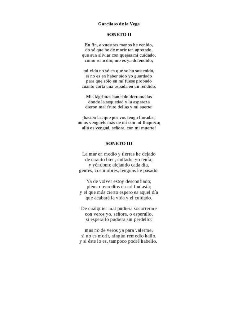 Garcilaso de La Vega Sonetos II III IV | PDF