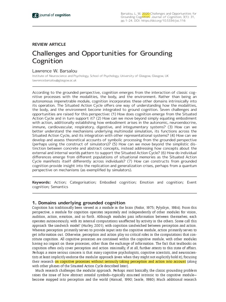 Barsalou - 2020 - GROUNDED COGNITION | PDF | Concept | Embodied Cognition Barsalou - 2020 - GROUNDED COGNITION | PDF | Concept | Embodied Cognition