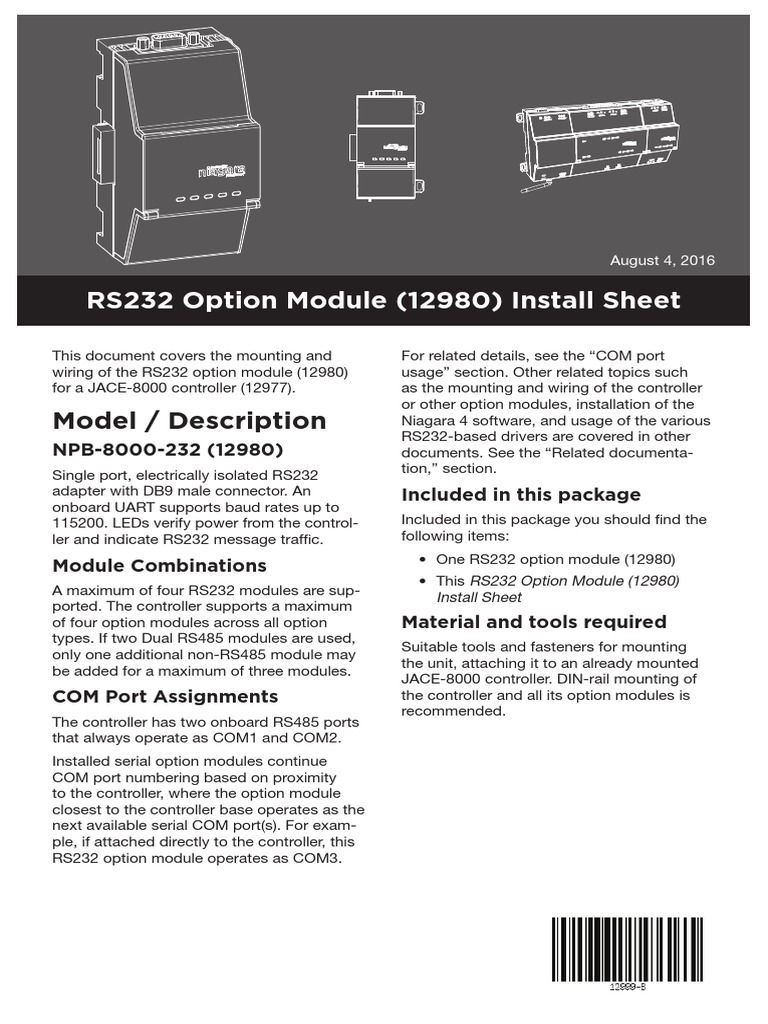 Dual RS485 Option Module Install Guide RS232 Option Module (12980 ...