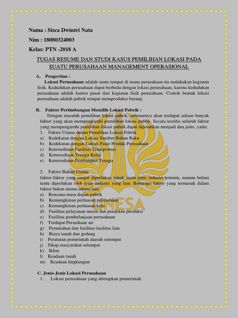 003 - Sisca Dwintri Nata - Resume Penentuan Lokasi Operasional | PDF