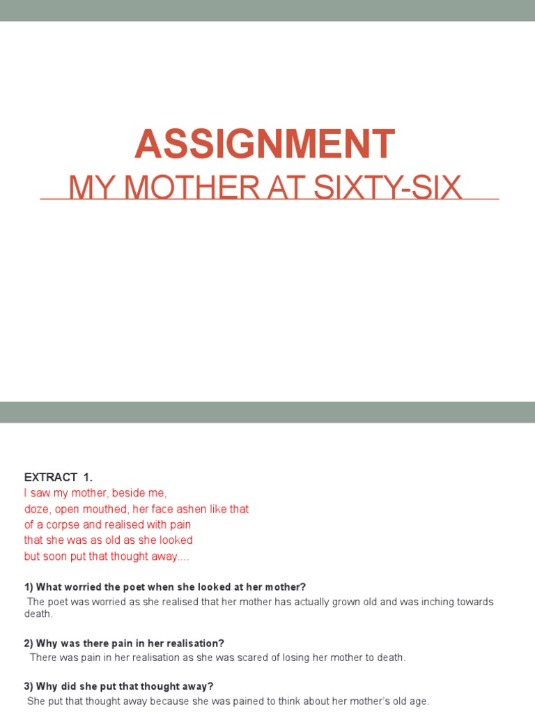 Assignment: My Mother at Sixty-Six | PDF