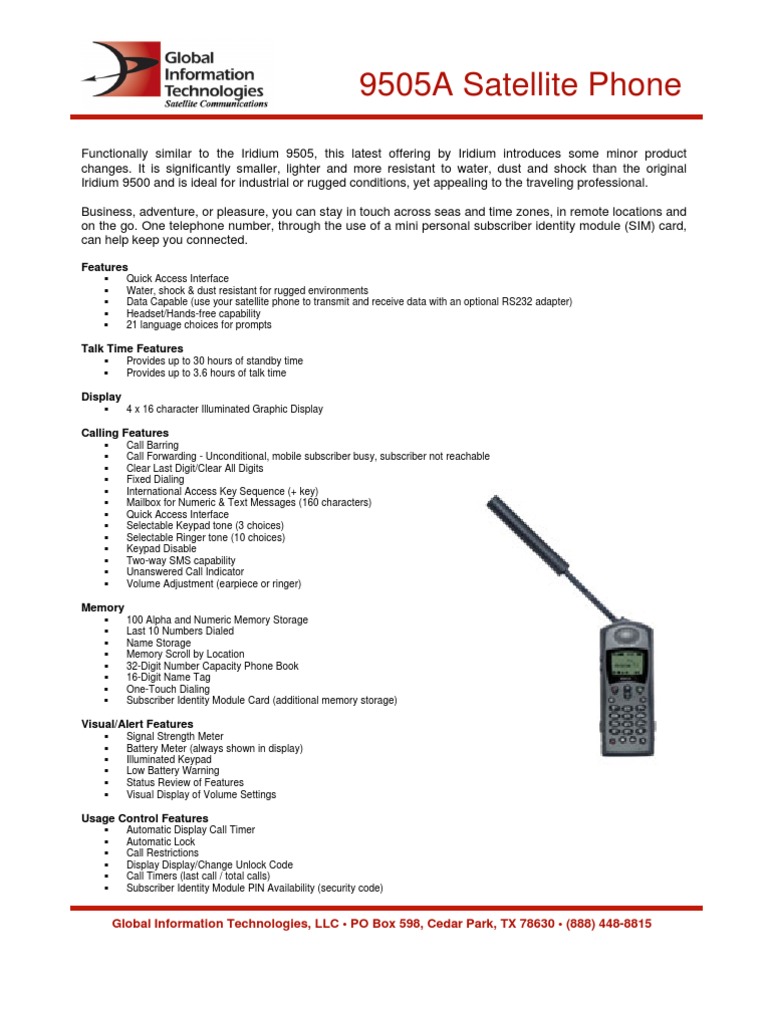 Iridium 9505A Satellite Phone Overview | PDF | Battery Charger ...
