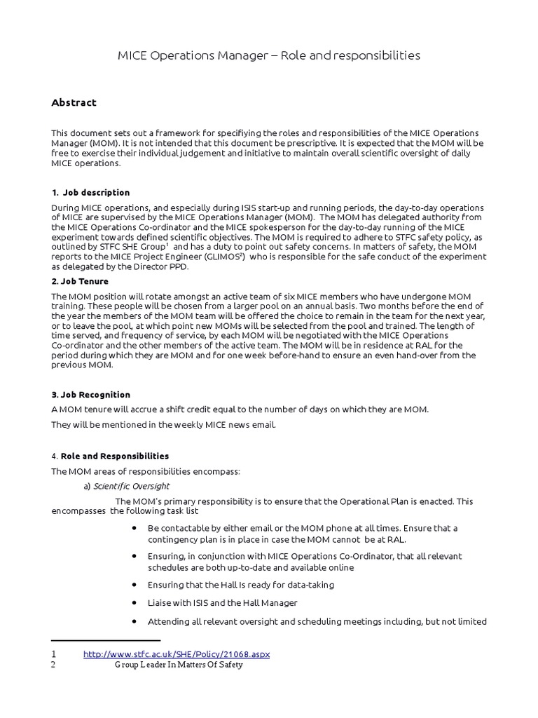 MICE Operations Manager - Role and Responsibilities: 1. Job Description ...