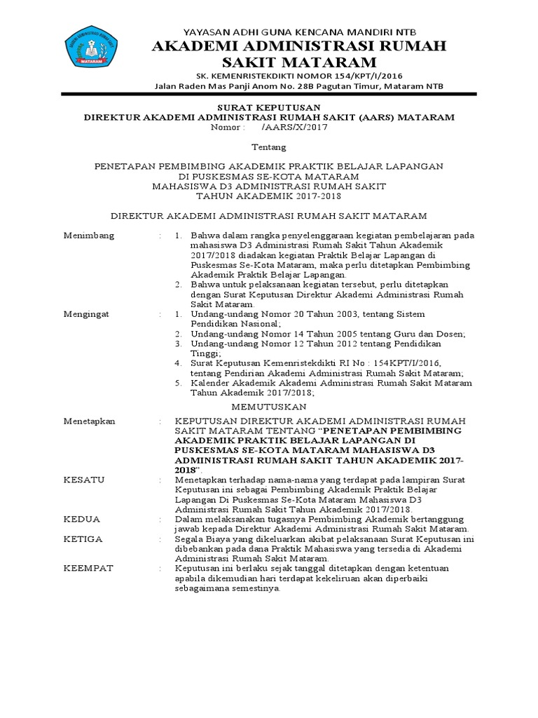 SK Pembimbing PBL PKM 2017 | PDF