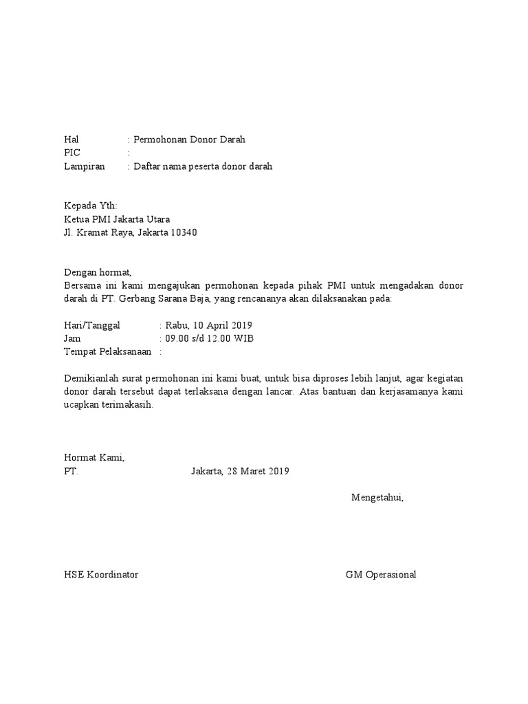 Surat Permohonan Donor Darah | PDF