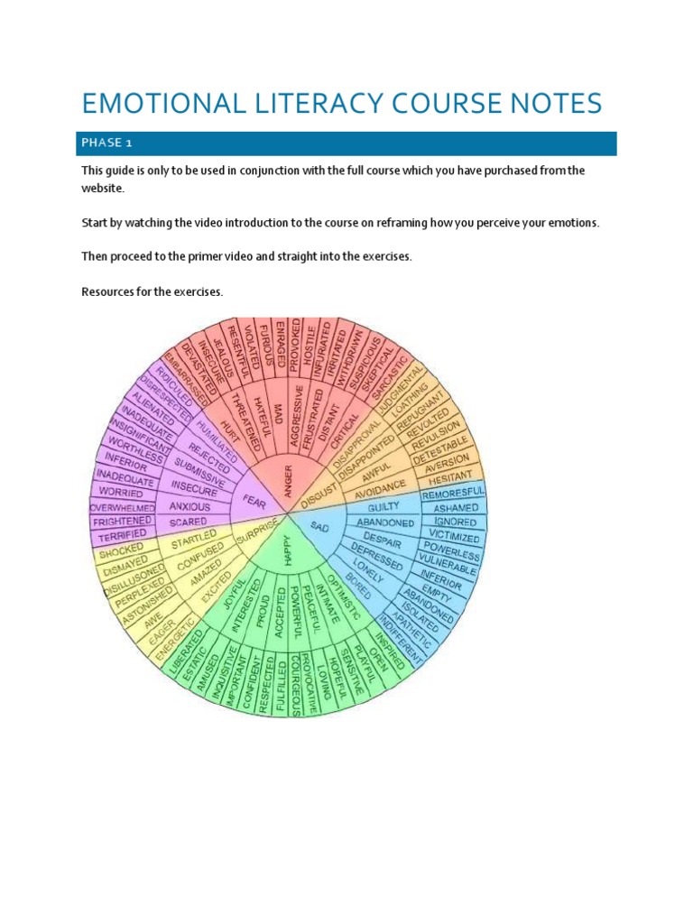 Emotional Literacy Course Notes: Phase 1 | PDF | Anxiety | Anger