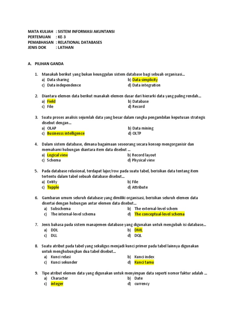 Latihan Database Relasional SIA | PDF