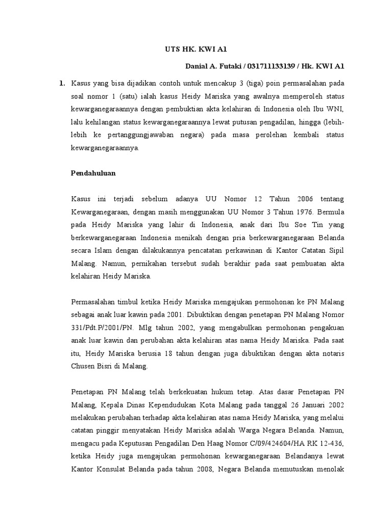 UTS HK KWI - Danial A. Futaki - 031711133139 - Revisi | PDF