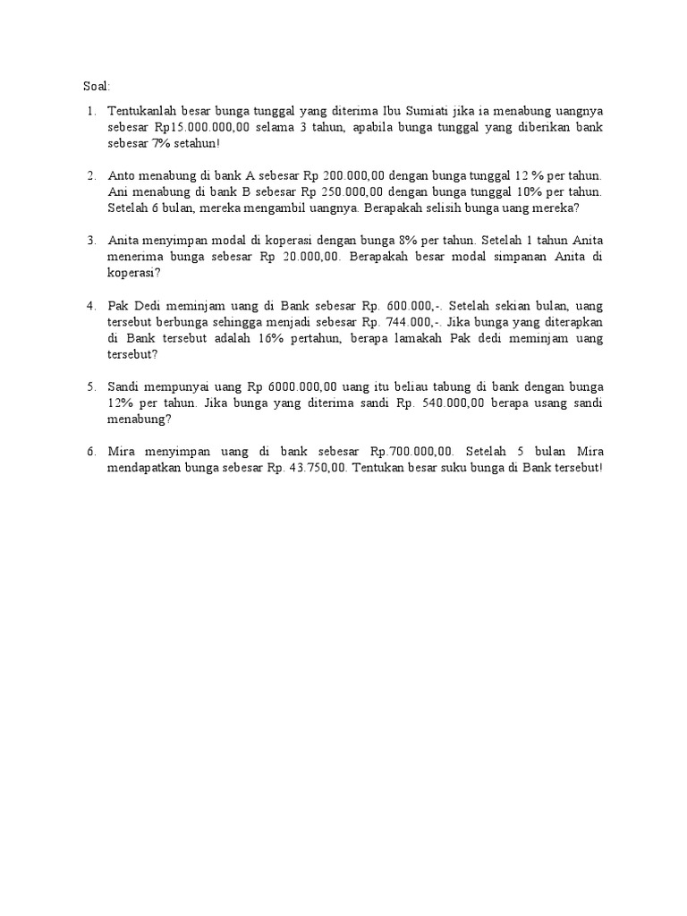Contoh Soal Bunga Tunggal Matematika | PDF | Bisnis | Ilmu Sosial