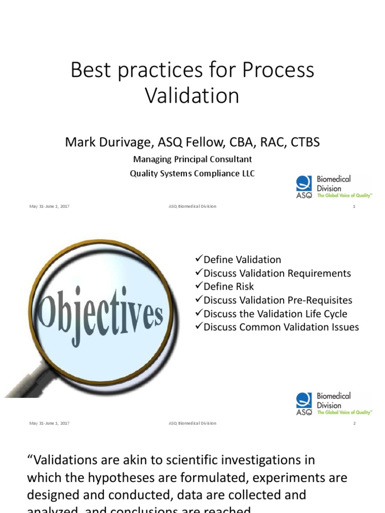 ASQ Best Practices For Process Validation | PDF | Verification And Validation | Quality ...