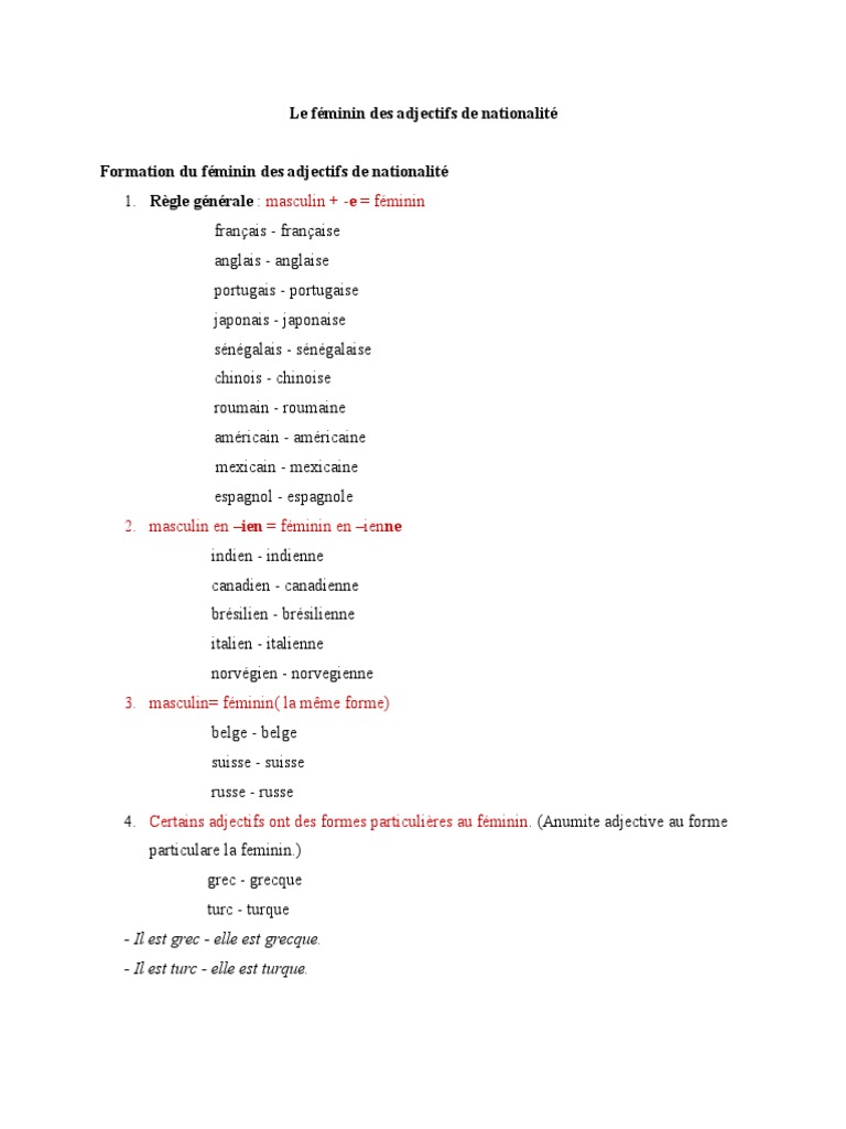 L'adjectif de Nationalité | PDF