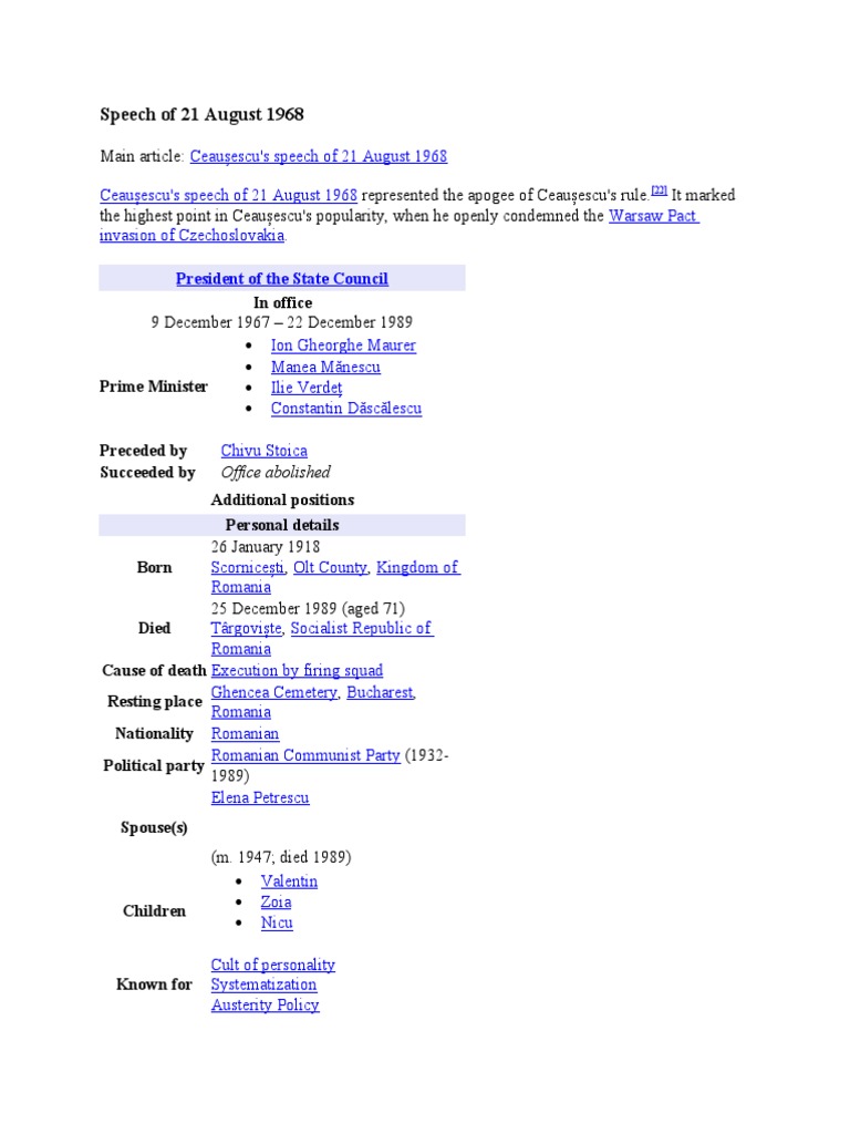 Speech of 21 August 1968: President of The State Council | PDF ...