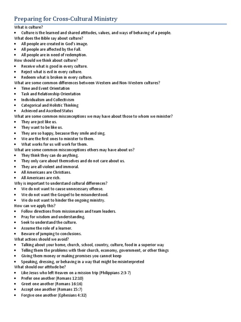 Cross Cultural Ministry Handout | PDF | Religious Faiths | Ancient ...