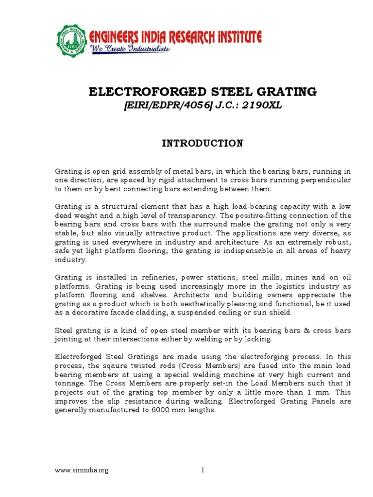 Project Report On Electroforged Steel Grating | PDF | Steel | Sheet Metal