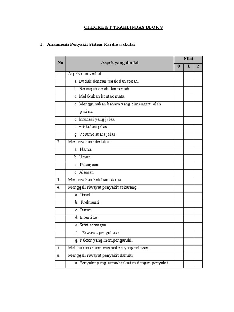 Checklist Traklindas Blok 8 | PDF