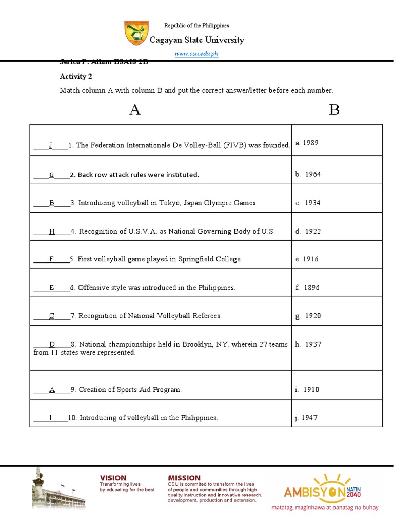 Volleyball Lesson 1 Activity 2 | PDF