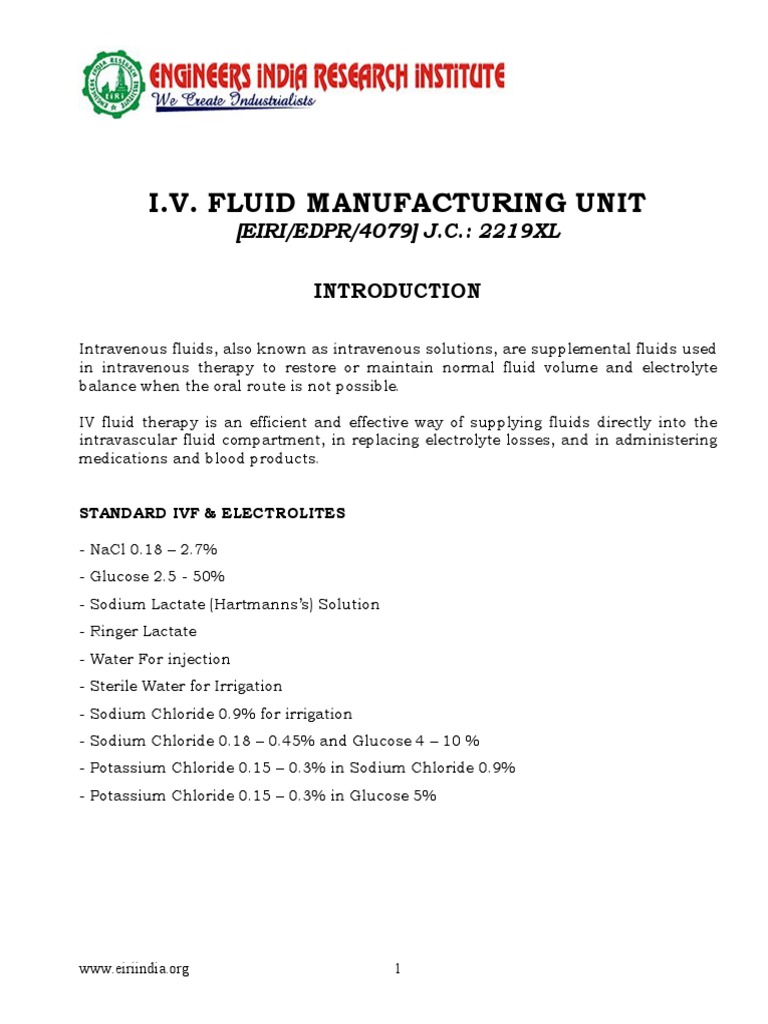 Project Report On I.V. Fluid Manufacturing Unit | PDF | Intravenous ...